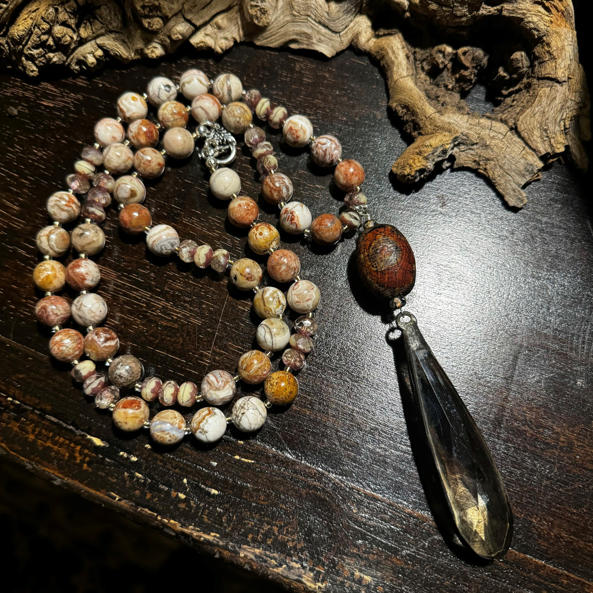 Beautiful Jasper Stone with a Tibetan Bead and Crystal Pendant – Carol ...